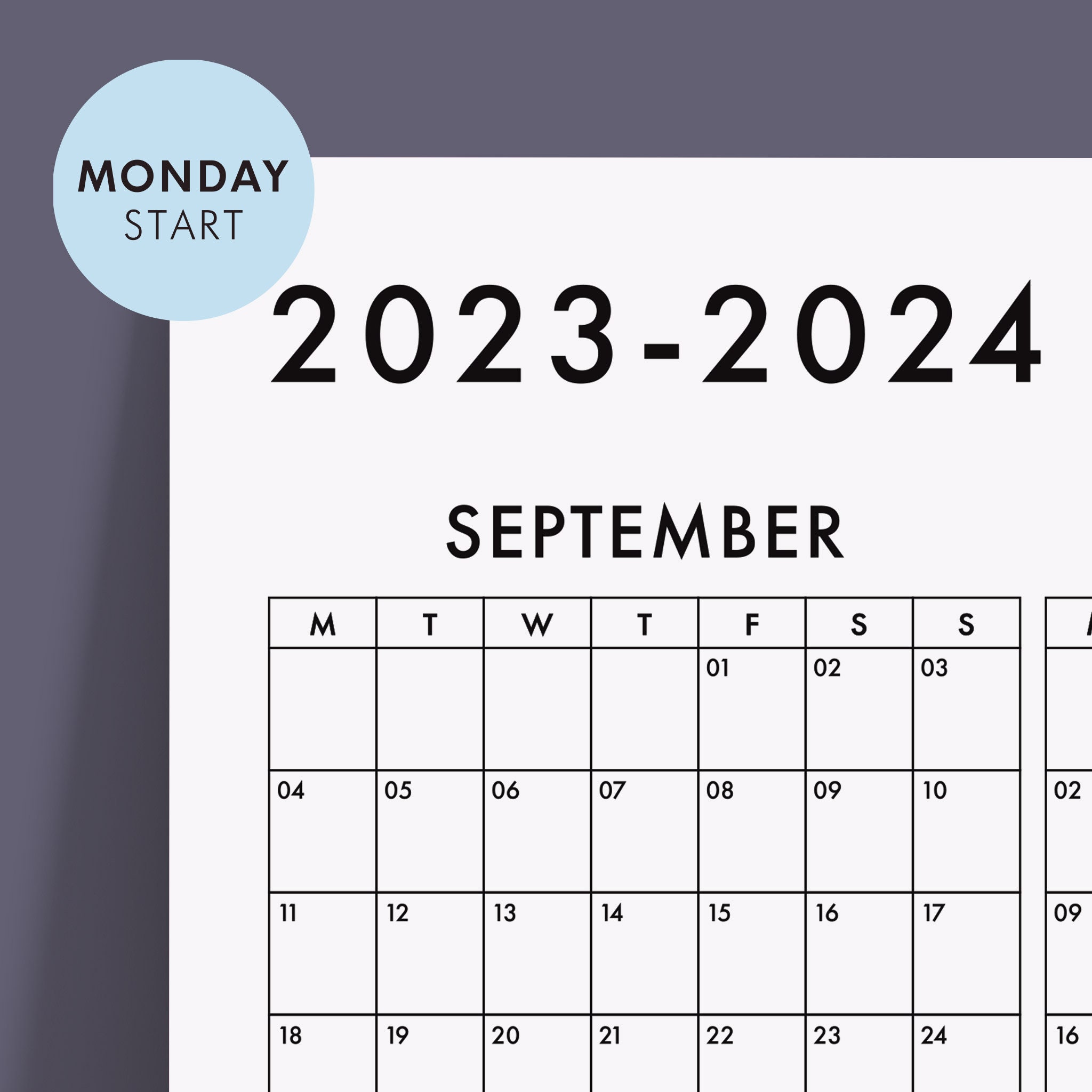 Printable 2023-2024 Academic Wall Calendar, SEPTEMBER Start, Academic ...