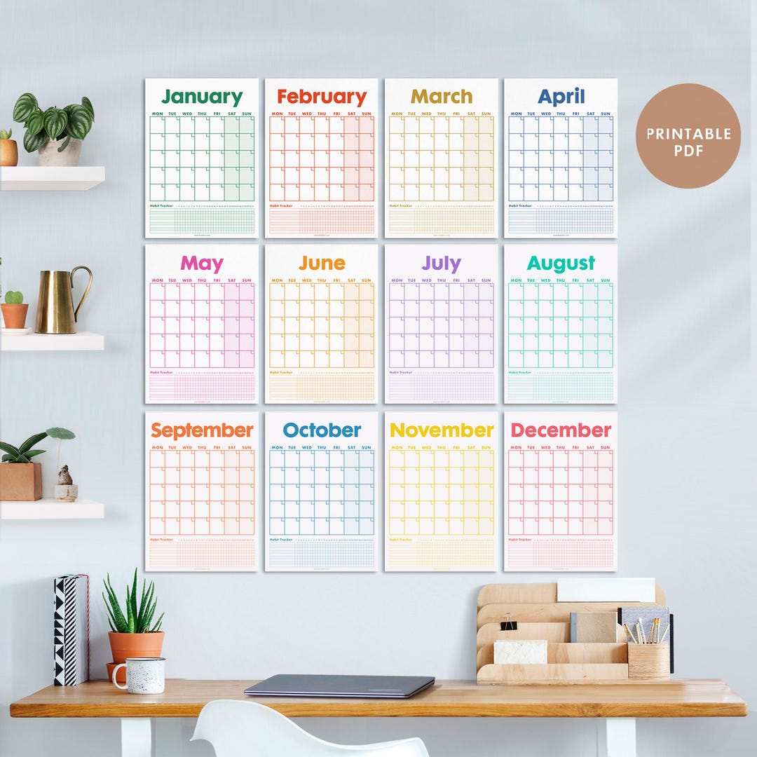 Large Undated Monthly Wall Planner Colourful, Habit Tracker Planner ...