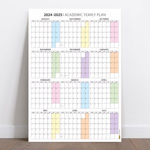 PRINTABLE 2024-2025 AUGUST Start Academic Wall Calendar, Mid-year ...
