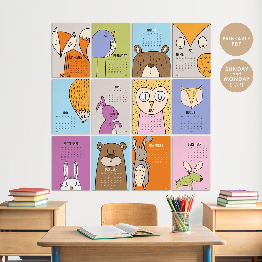 2025 Animal Illustrated Calendar, Animal Wall Calendar, Large Monthly ...