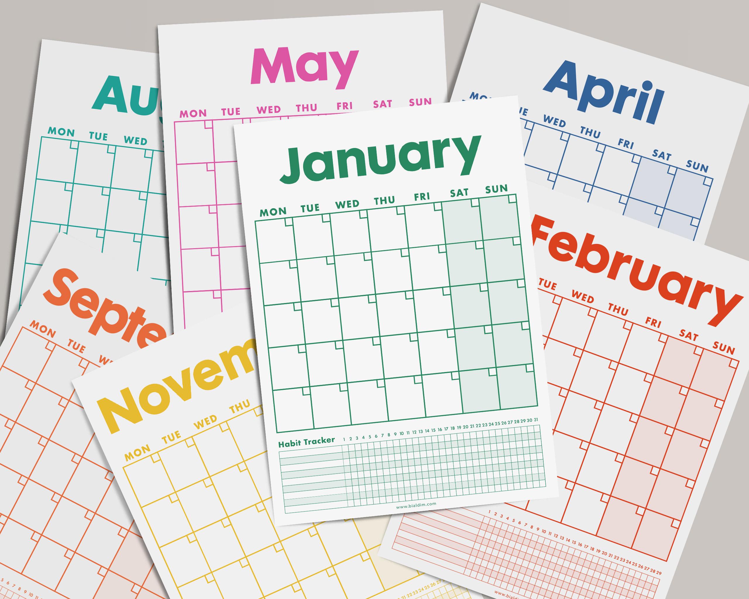 Undated Monthly Wall Planner Colourful, Habit Tracker Planner, Large ...