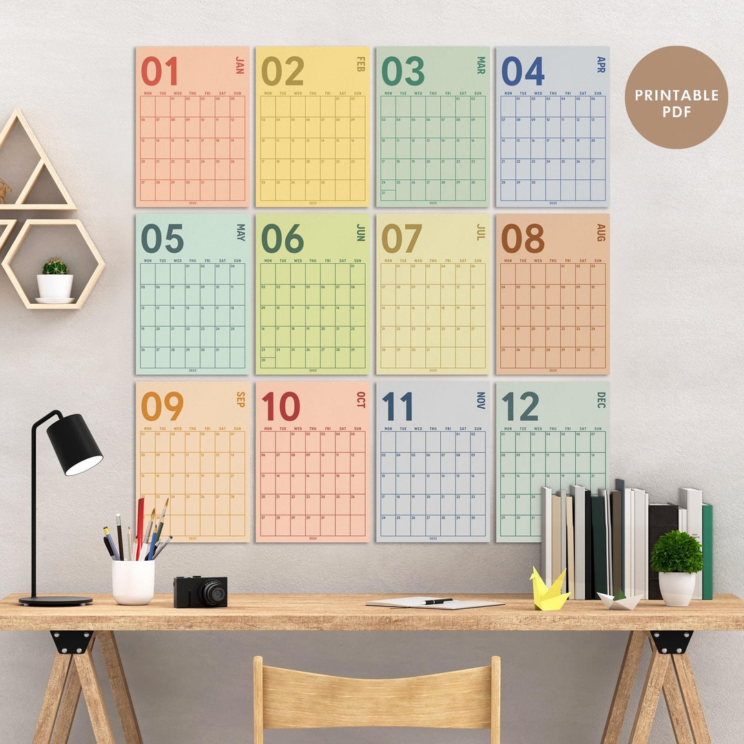 2025 Monthly Wall Calendar: Boho Colors, Minimalist Design (printable ...