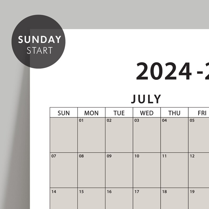 PRINTABLE 2024 2025 JULY Start Academic Wall Calendar, Mid-year ...