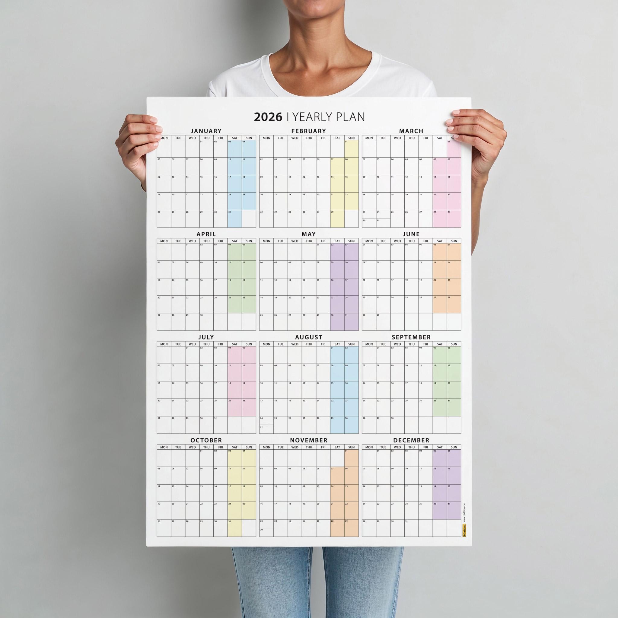 2026 Yearly Wall Calendar | Pastel Rainbow Planner, Minimalist Design ...