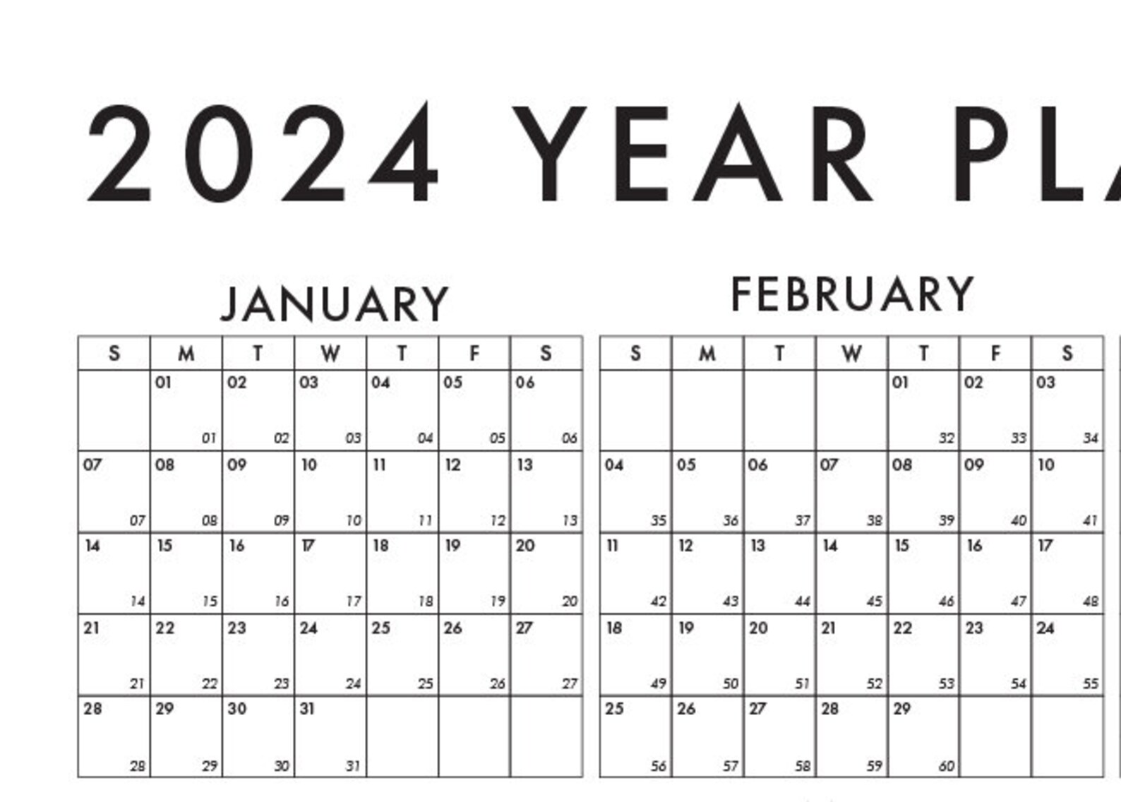 PRINTABLE 2024 Wall Calendar 2024 Wall Planner 2024 Year Etsy