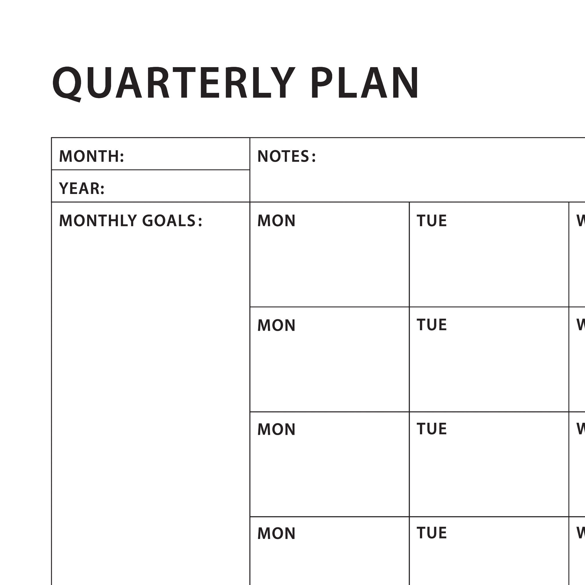 PRINTABLE Undated Quarterly Wall Calendar, MONDAY Start, Quarterly ...