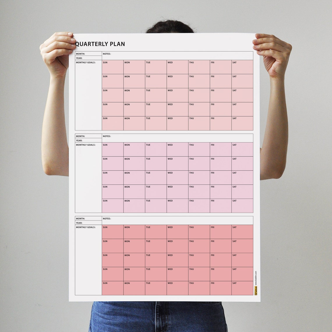 Boho Pink Tone Quarterly Wall Calendar, Undated Planner (digital PDF ...
