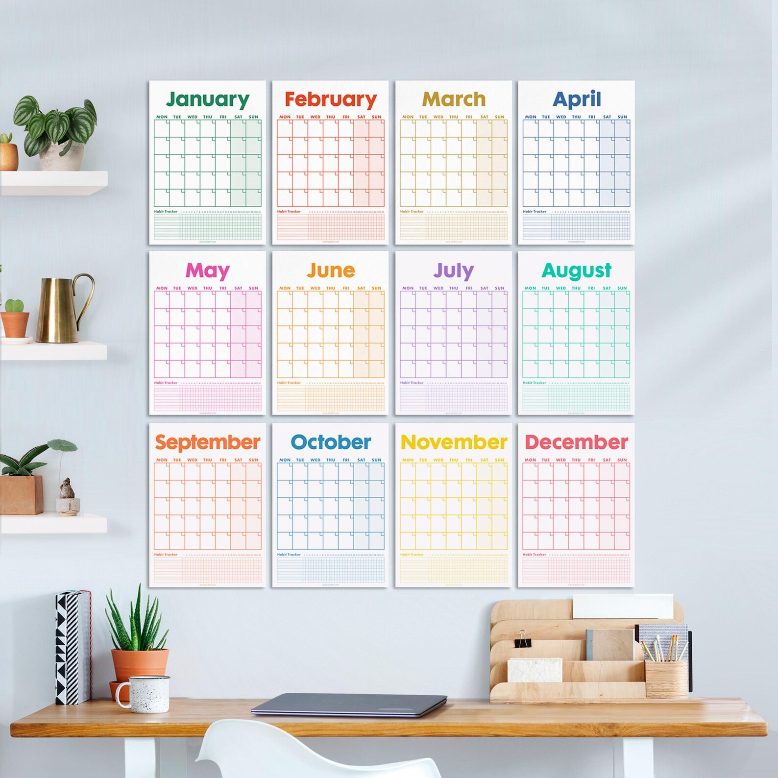 Undated Monthly Wall Planner Colourful, Habit Tracker Planner, Large ...