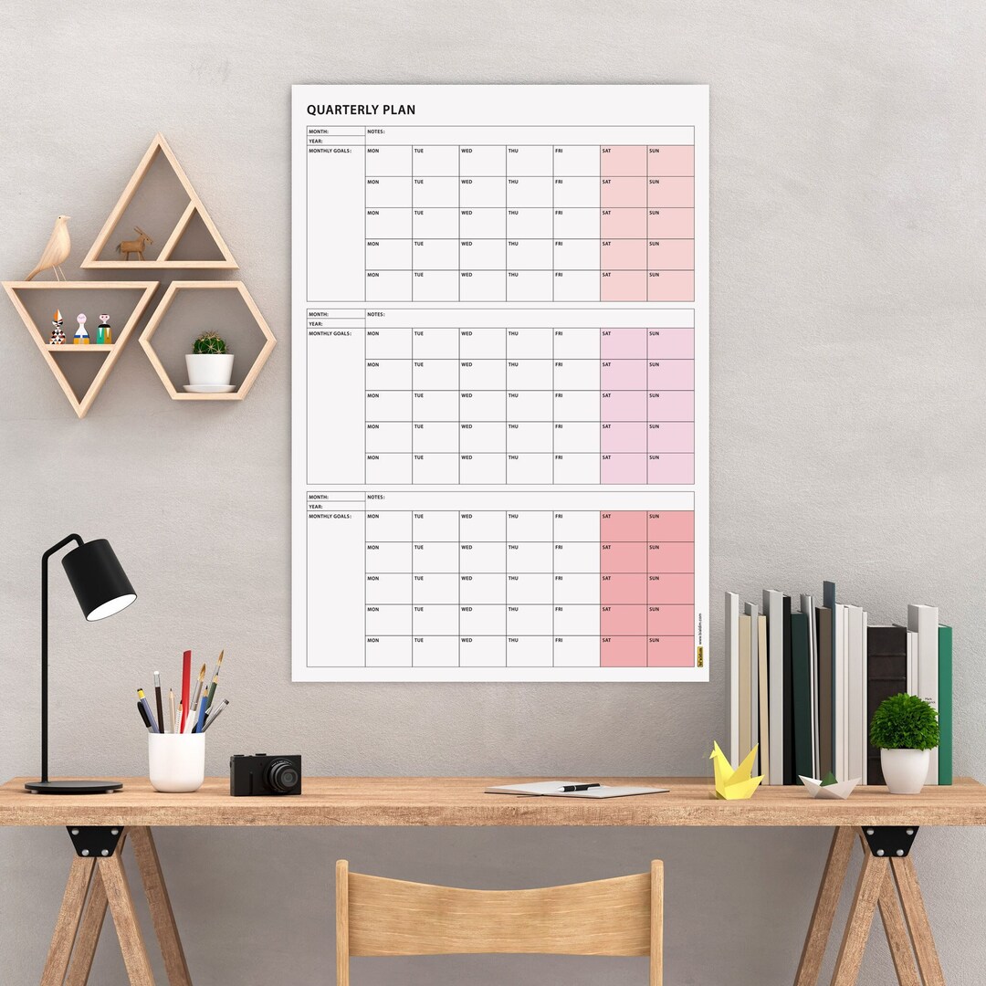 Undated Quarterly Wall Calendar, MONDAY Start, Quarterly Planner, 90 ...
