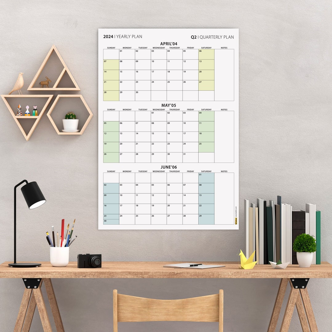 Printable Q2 2024 Quarterly Wall Calendar, April June, SUNDAY Start ...