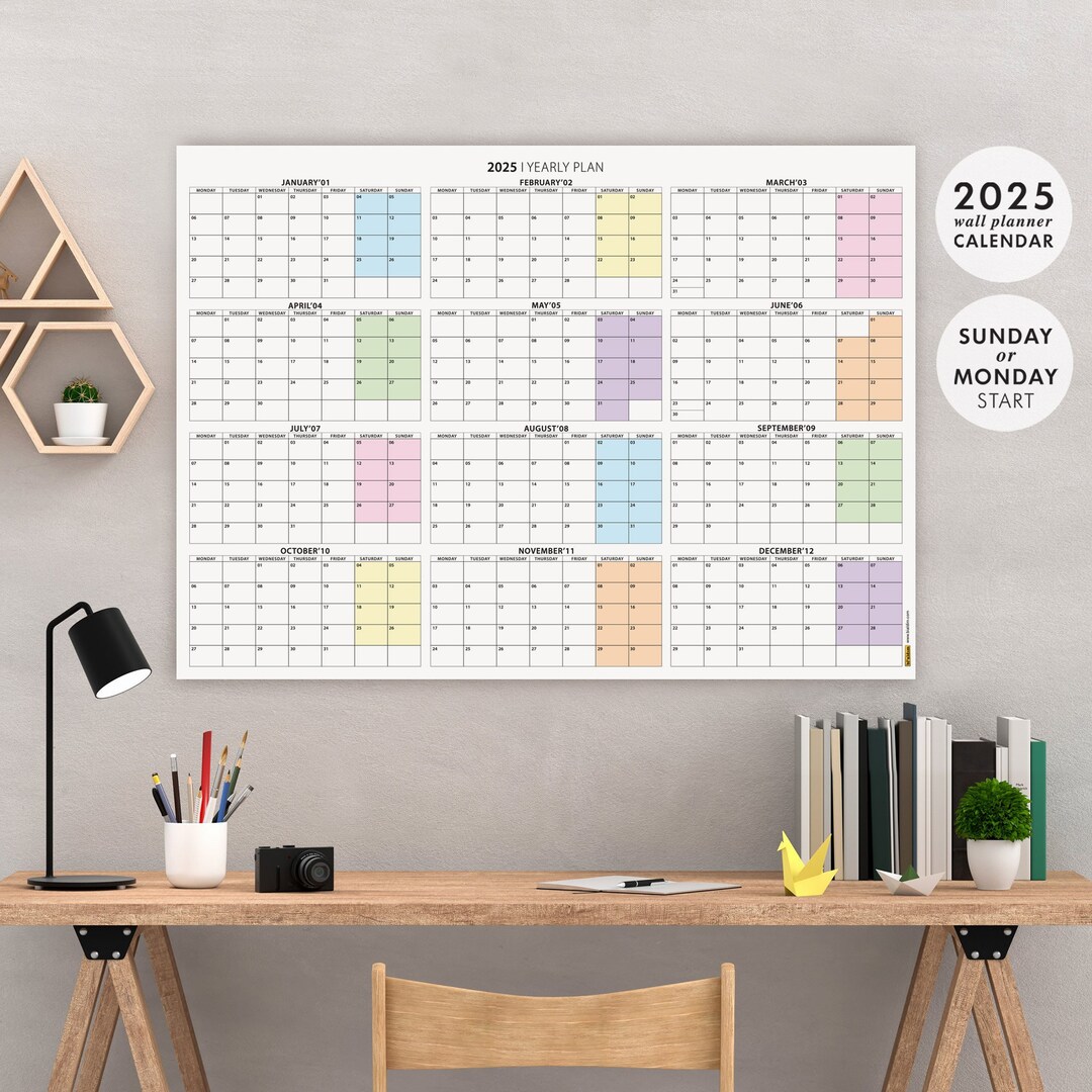 2026 Pastel Rainbow Wall Calendar: Giant Annual Planner, Sunday/monday ...