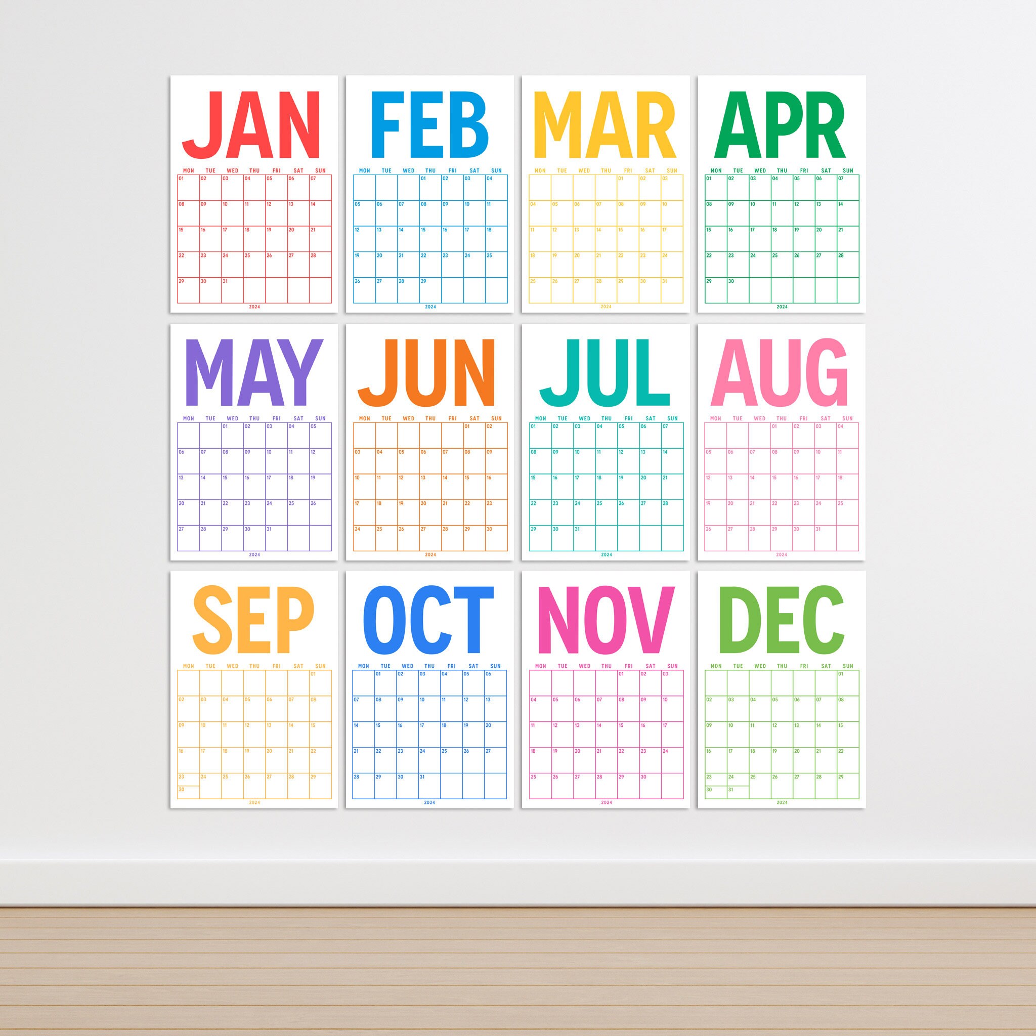 Printable Calendar 2024 Monthly Planner A4, A3 Size Portrait Monday ...