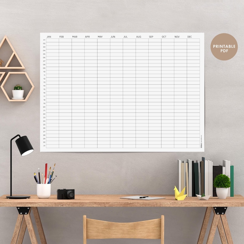 PRINTABLE Perpetual Wall Calendar | Undated Annual Calendar ...