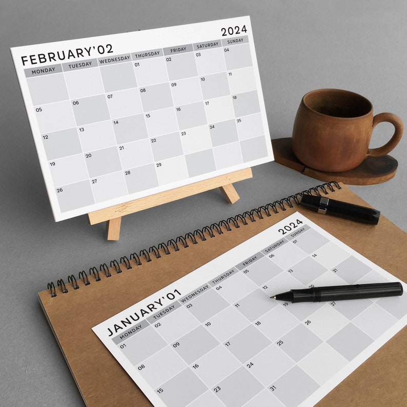 Shades of Gray Calendar 2024 Desk Calendar Wooden Easel - Etsy