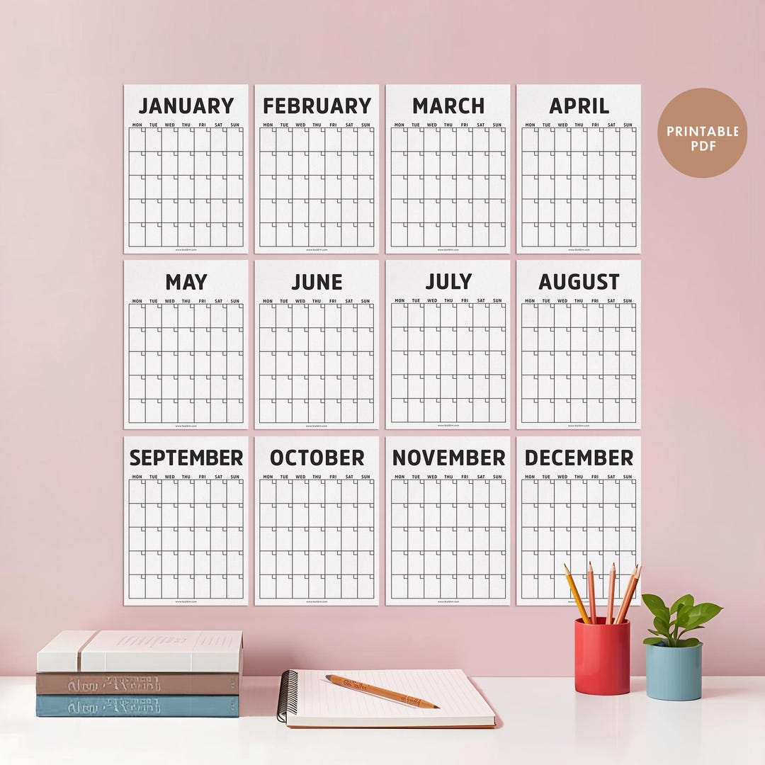 Minimalist Undated Monthly Calendar | Black & White Printable Wall ...