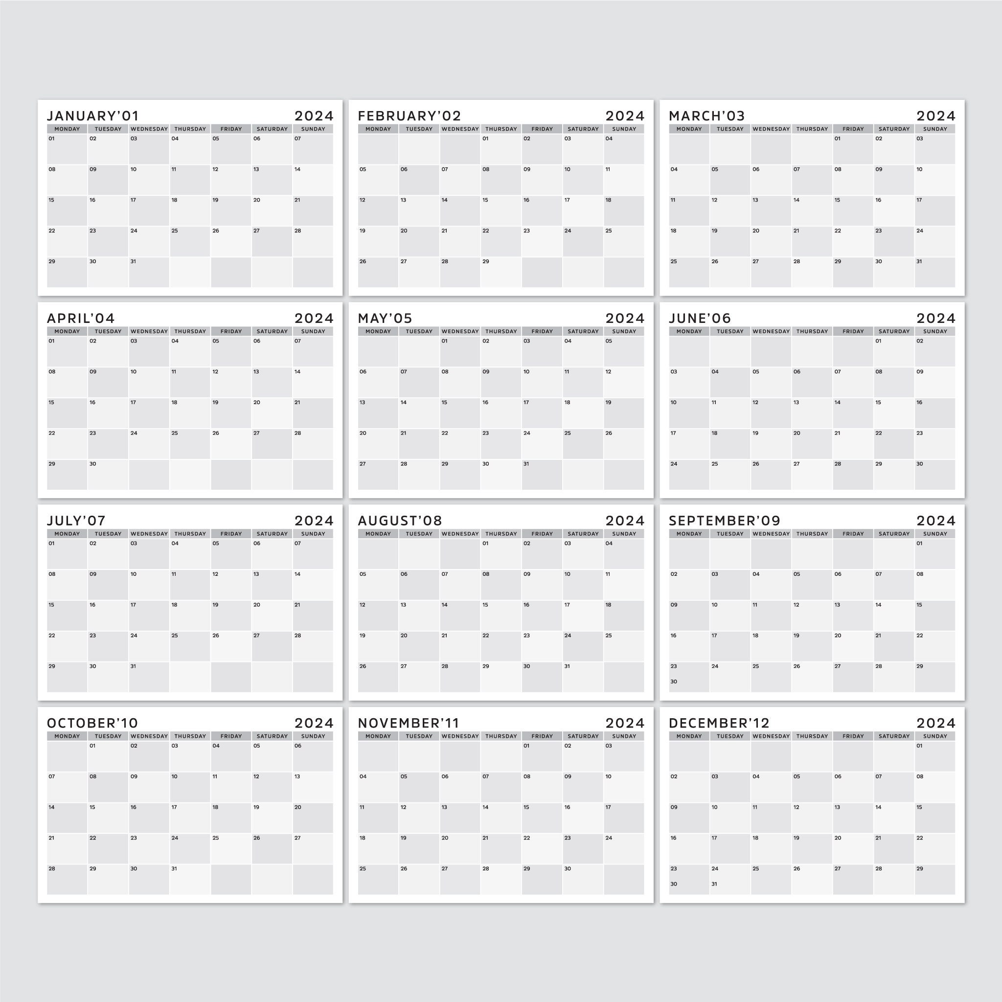 Shades of Gray Calendar 2024 Desk Calendar Wooden Easel - Etsy