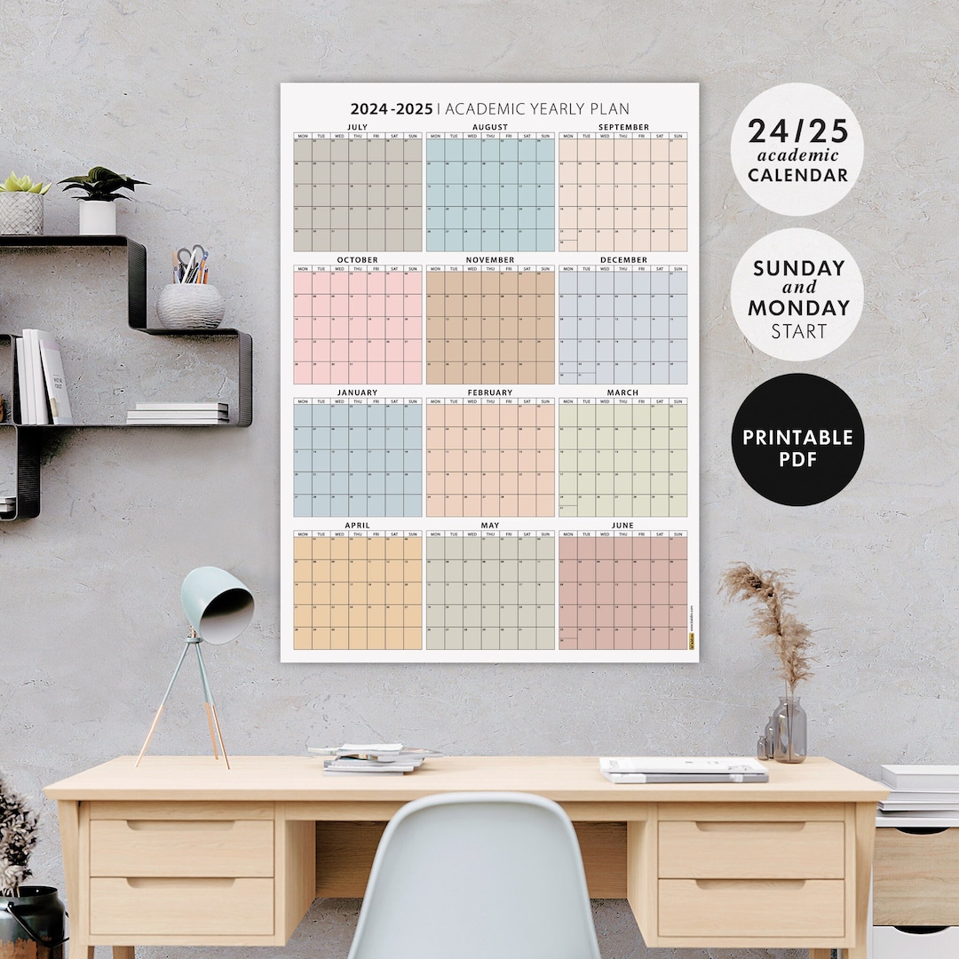 PRINTABLE 2024 - 2025 JULY Start Academic Wall Calendar, Mid-year ...