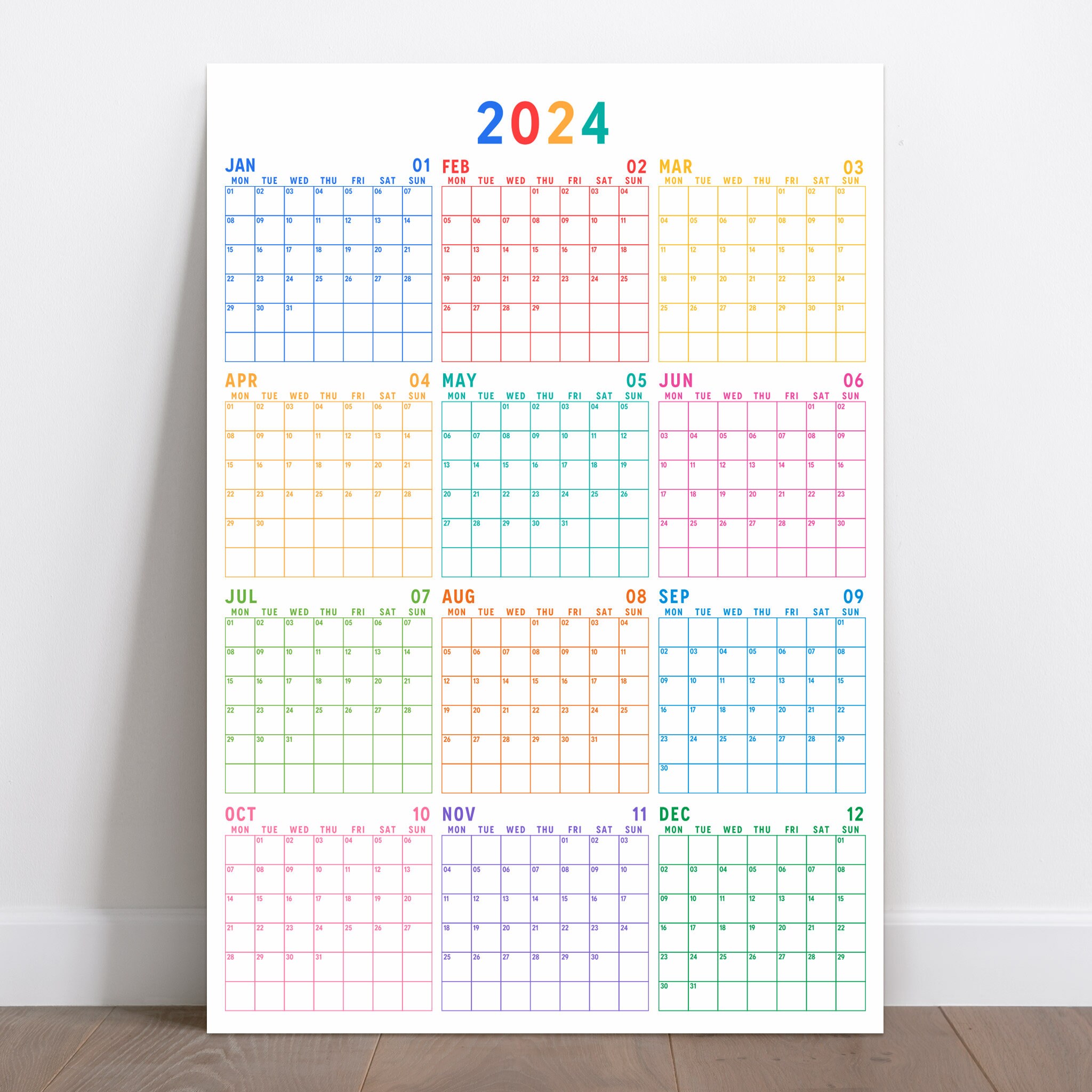 Colorful 2024 Wall Calendar, 2024 Wall Planner, Family Calendar, Yearly ...