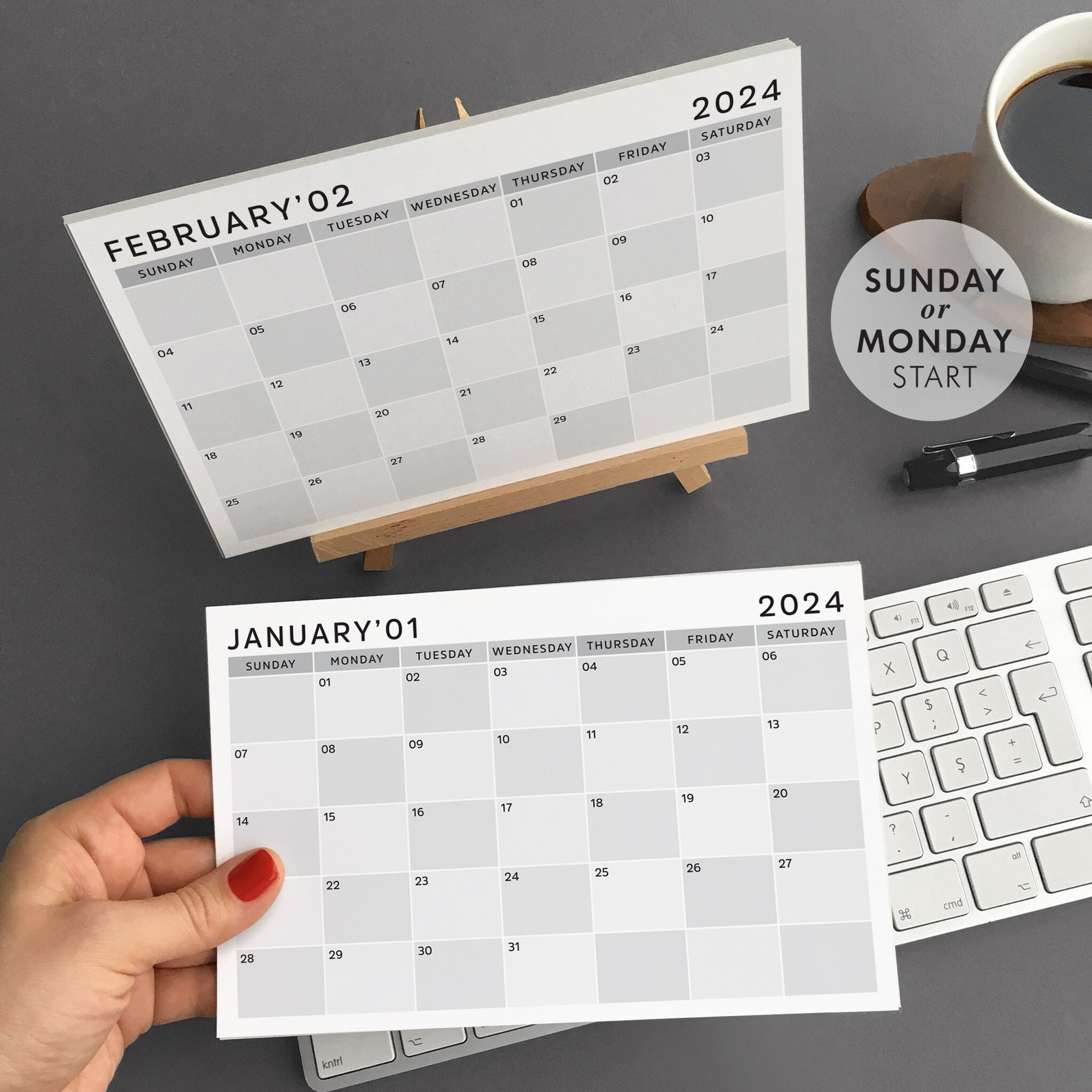 Shades of Gray Calendar 2024 Desk Calendar Wooden Easel - Etsy