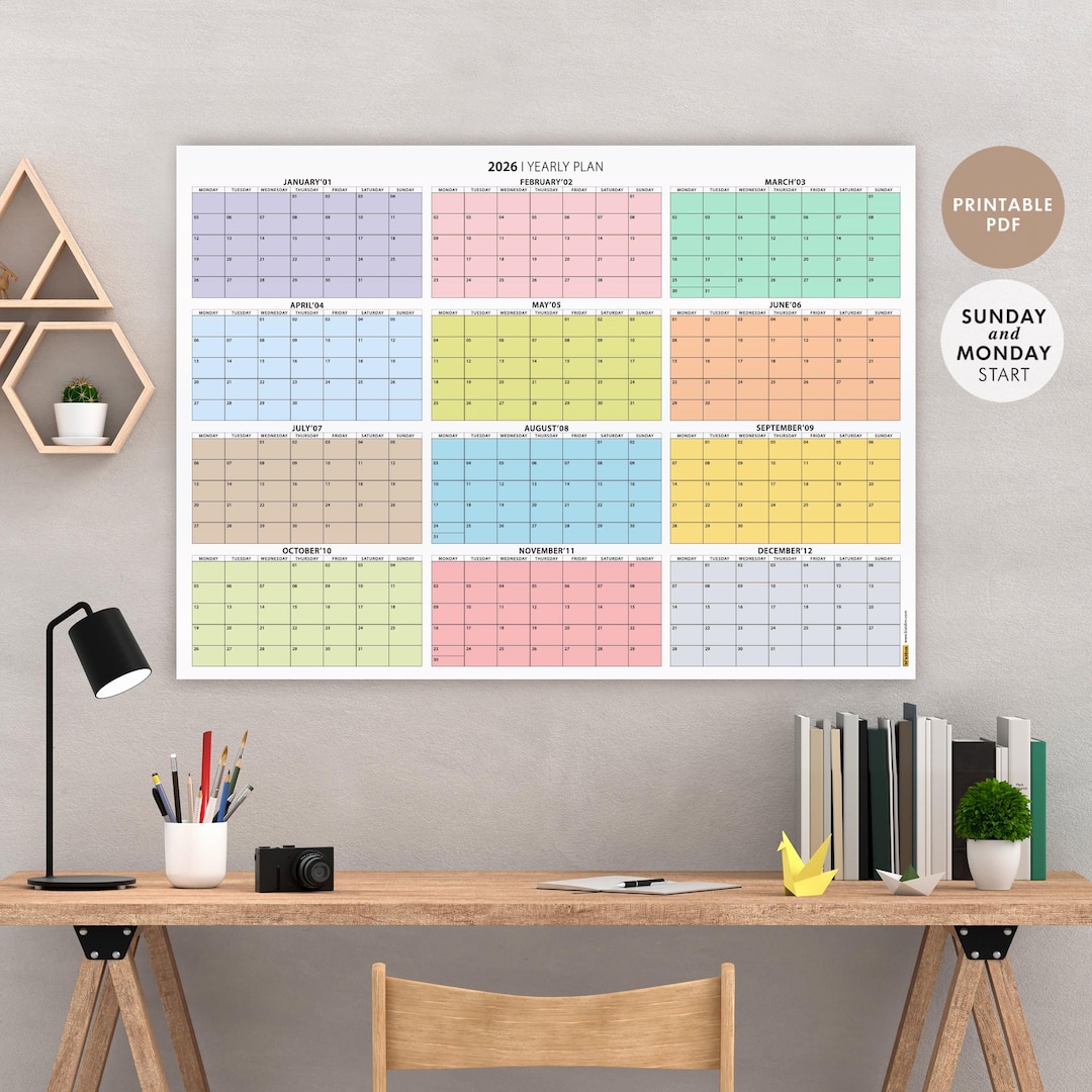 2026 Monthly Grid Wall Planner | Printable Large Calendar | Sunday ...