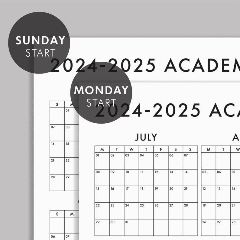 PRINTABLE 2024 2025 JULY Start Academic Wall Calendar Mid-year Calendar ...