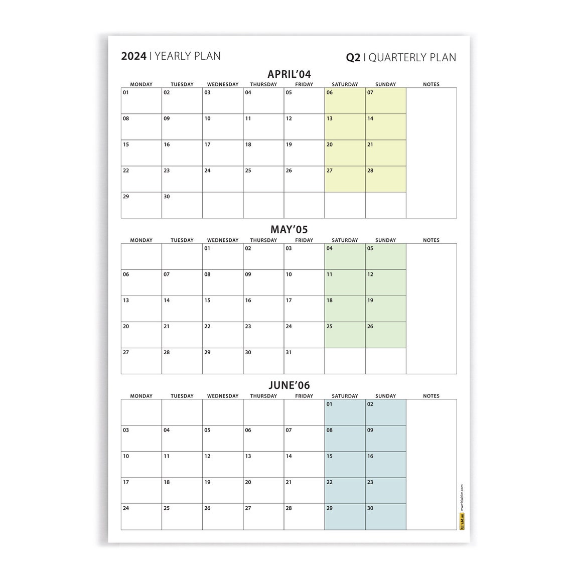 PRINTABLE 2024 Quarterly Wall Calendar Set, 90 Day Planning, Quarterly ...