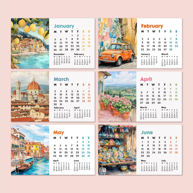 2026 Italy Desk Calendar | Colorful Illustrated Italian Landscape Art ...