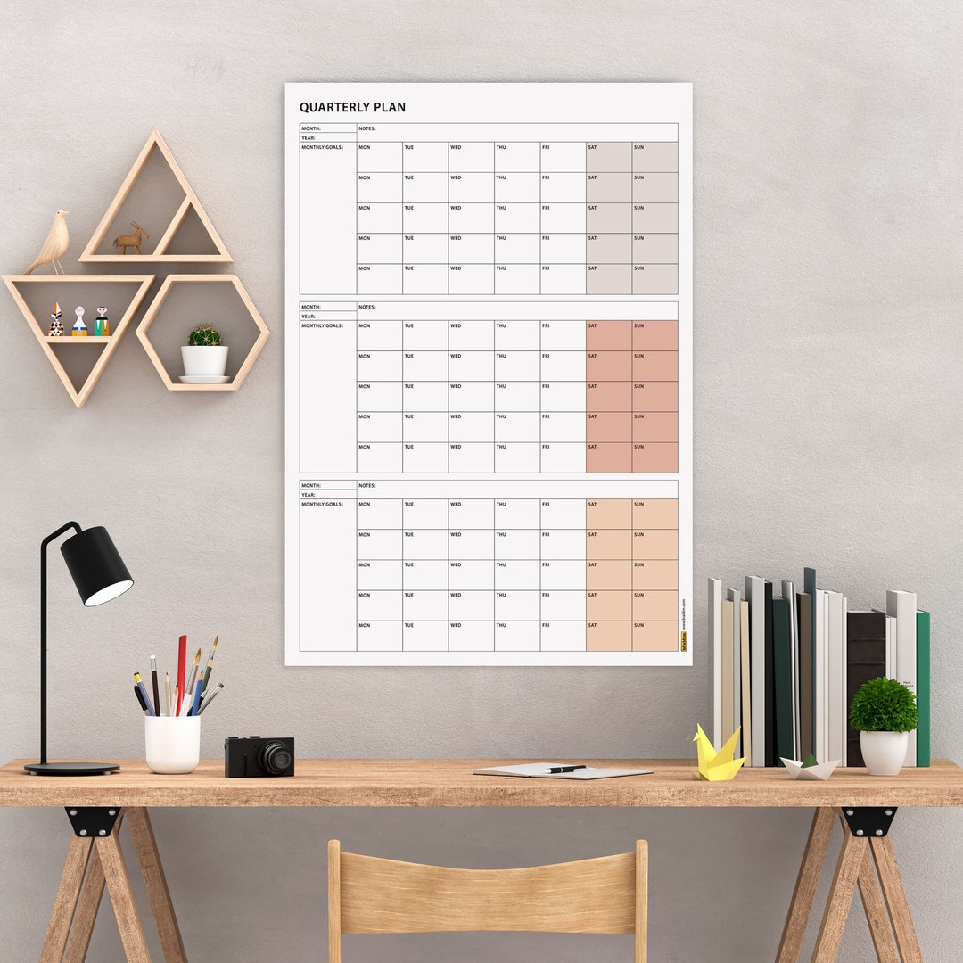 PRINTABLE Undated Quarterly Wall Calendar, MONDAY Start, Quarterly ...