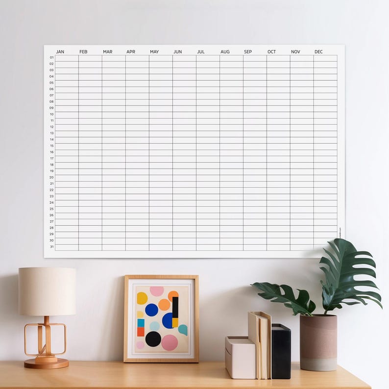 Printable Perpetual Wall Calendar: Minimalist Undated Yearly Planner ...