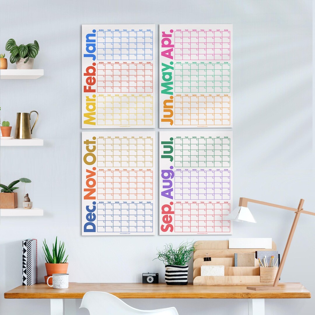 Undated Rainbow Quarterly Wall Calendar: 90-day Planner Bundle - Etsy