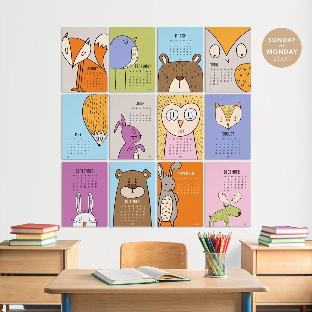 2025 Animal Illustrated Calendar, Animal Wall Calendar, Large Monthly ...