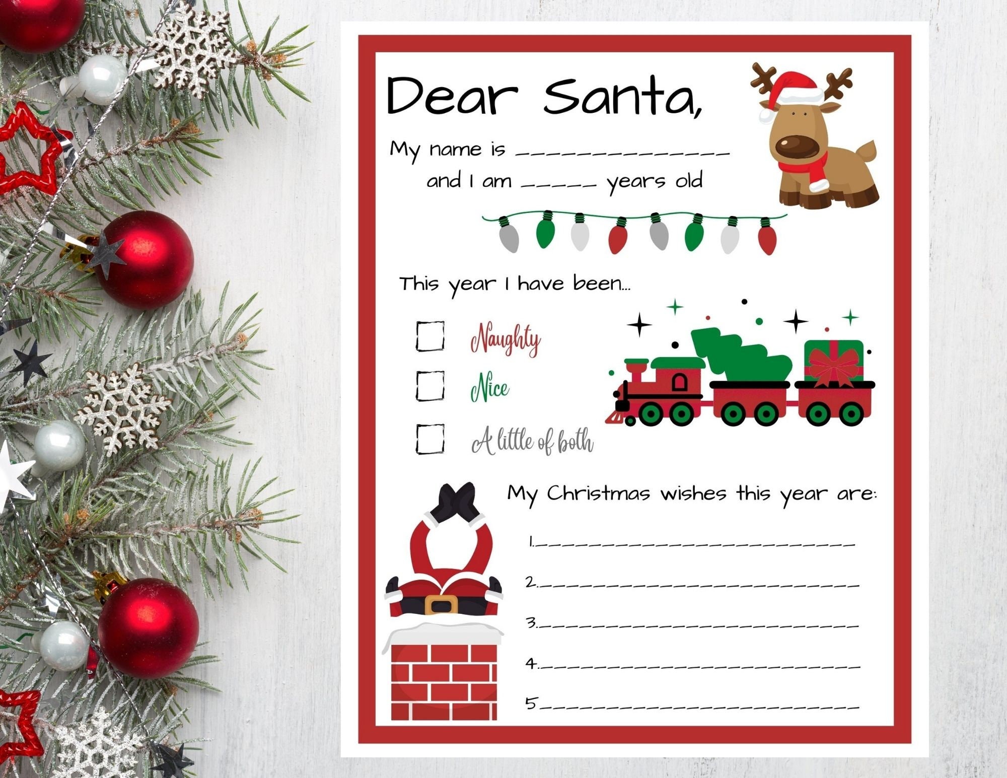 Printable Dear Santa Letter Worksheet - Etsy
