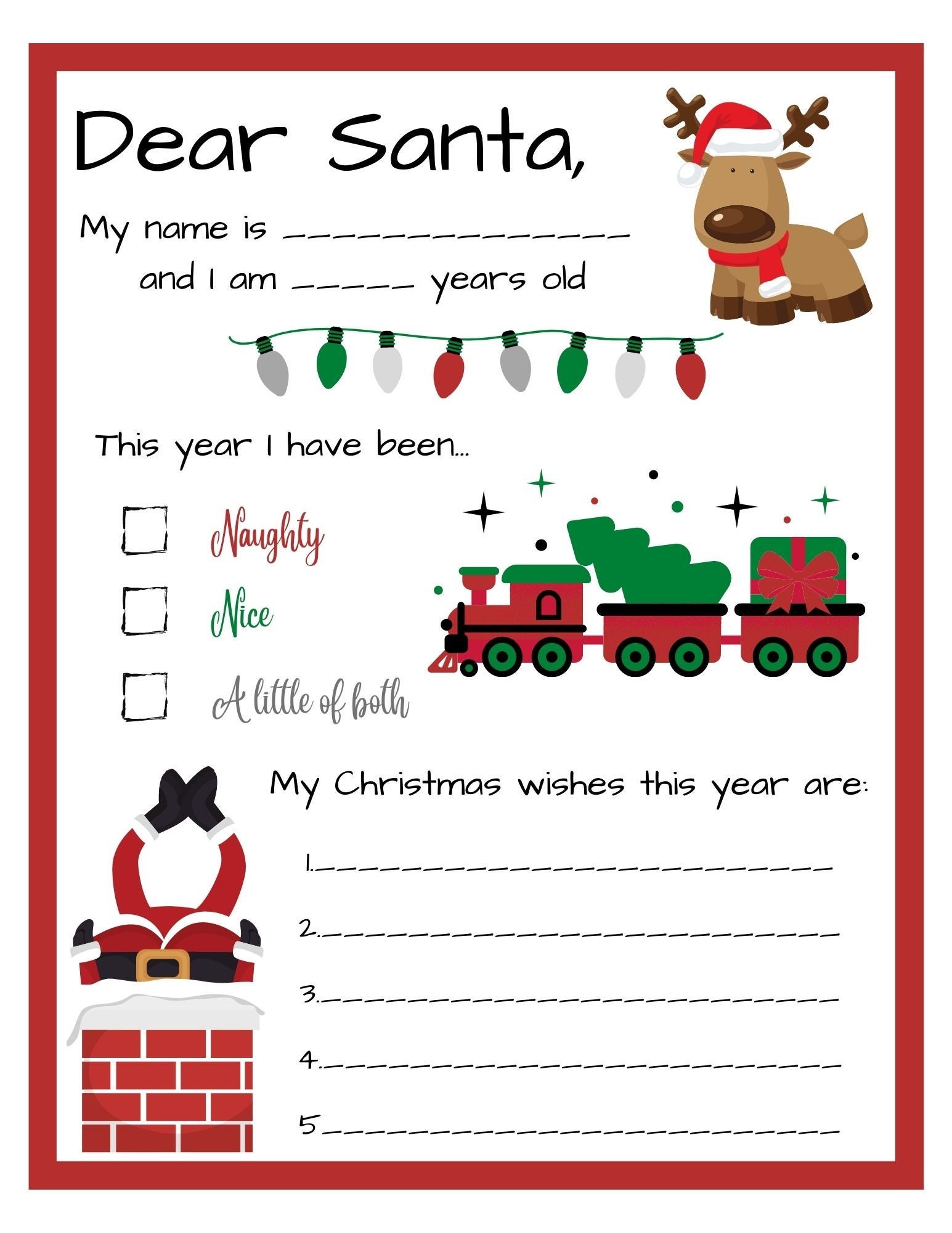 Printable Dear Santa Letter Worksheet - Etsy