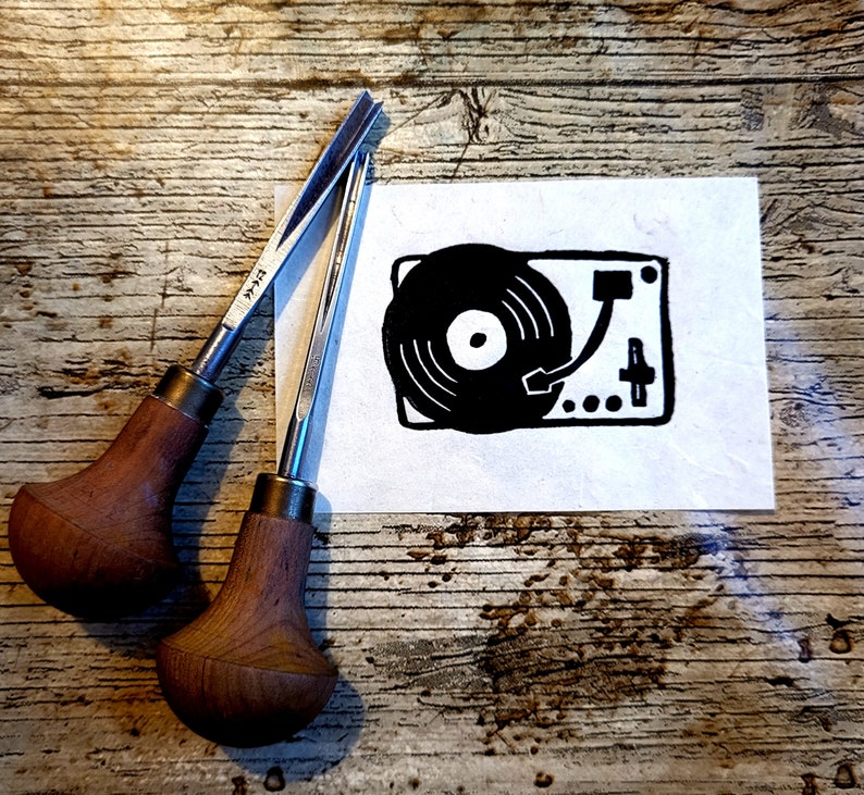 Record Player Turntable Vinyl - Linocut Mini Print - Small Art - Etsy
