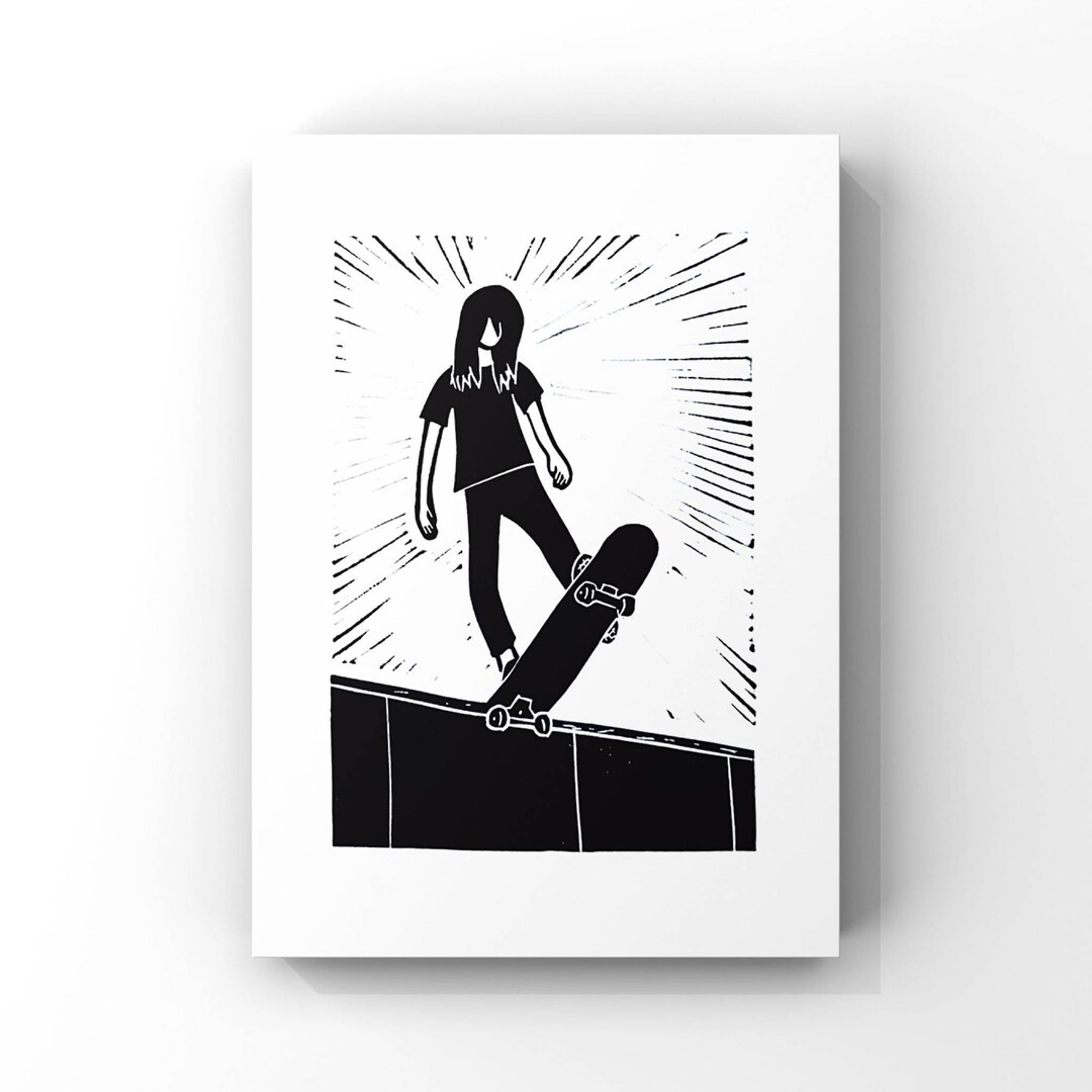 Skateboarding Art Print – Handmade Linocut Skater Poster - Etsy