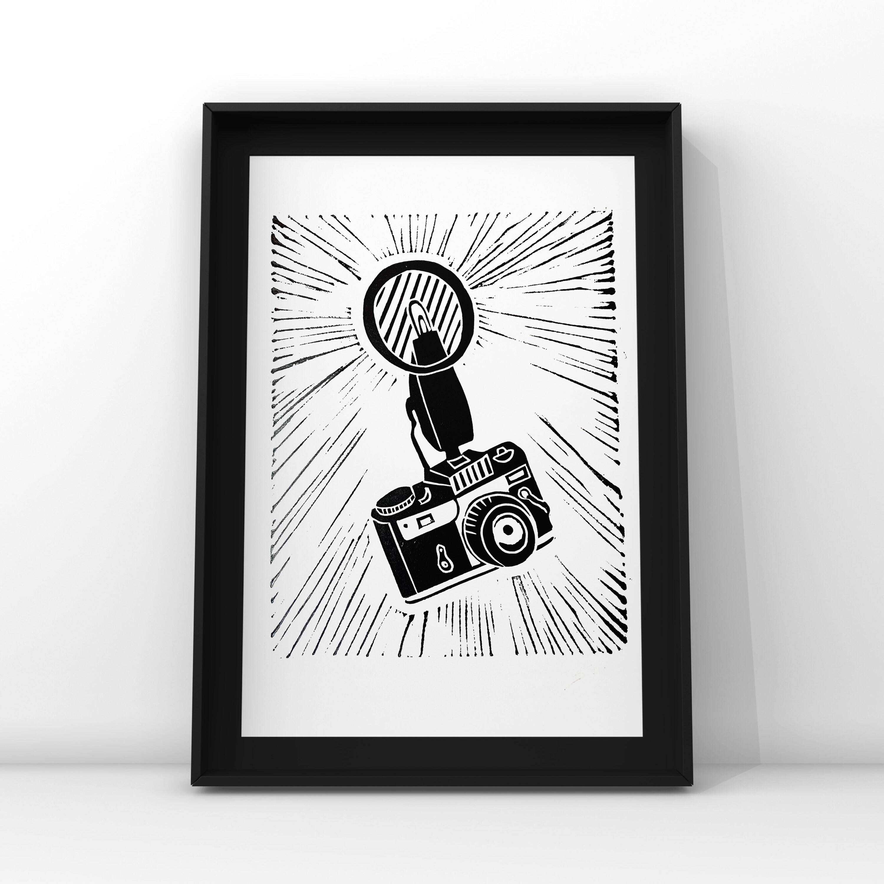 Smile - Linocut Print - Photographer, Photography, Camera, Film Camera ...