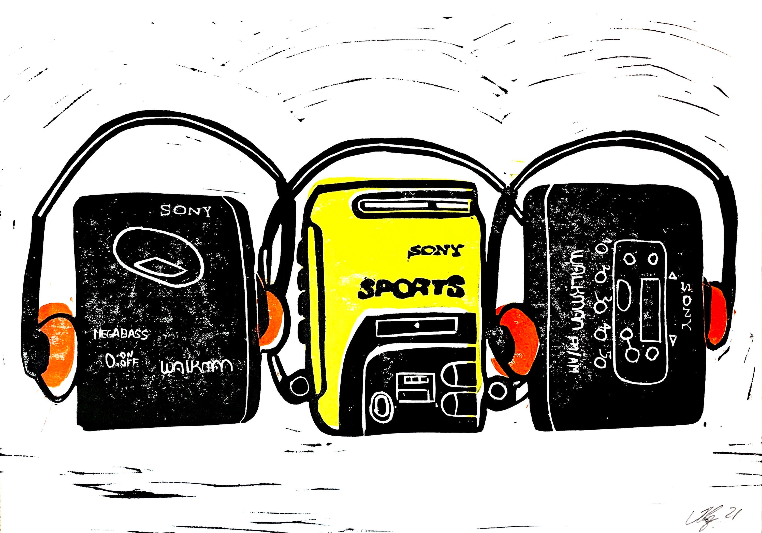 Prints Art & Collectibles 1987 Sony Walkman Original hand carved Lino ...
