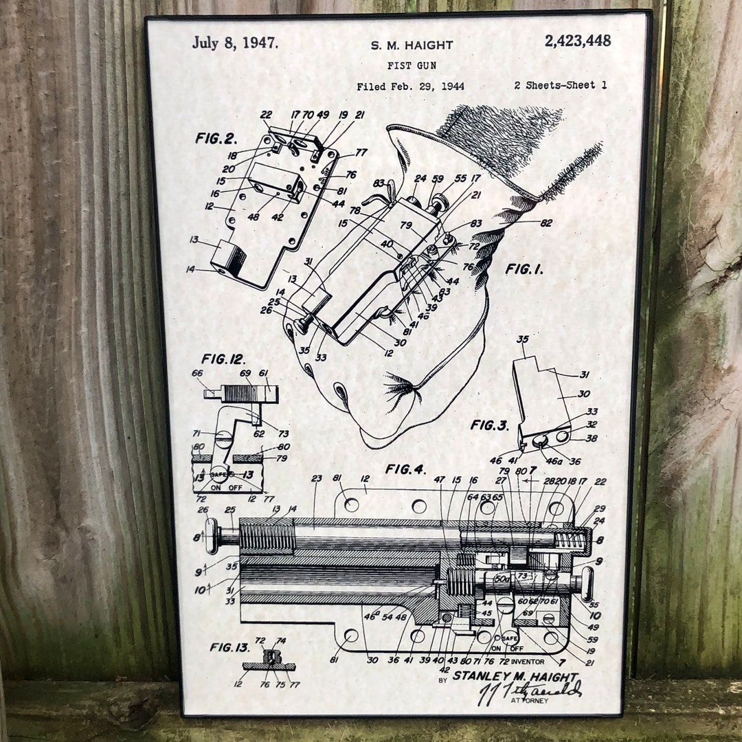 Haight Fist Gun Poster Vintage Gun Art Patent Man Cave Room Study ...