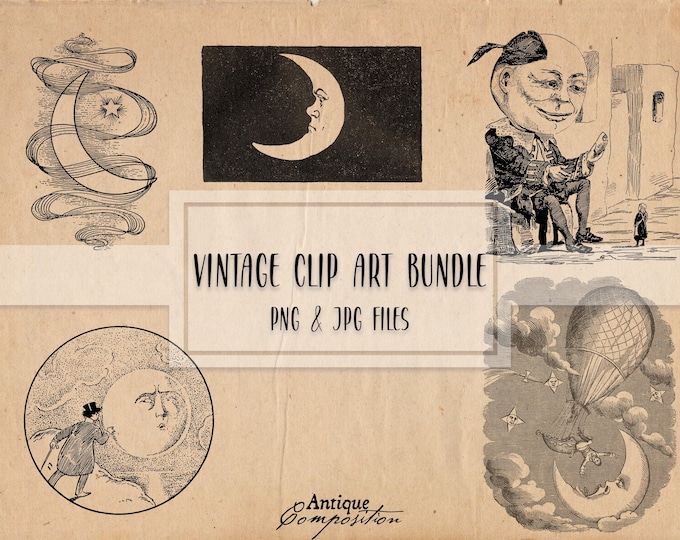 Antique Man in the Moon Clip Art Pack/png Moons - Etsy Canada
