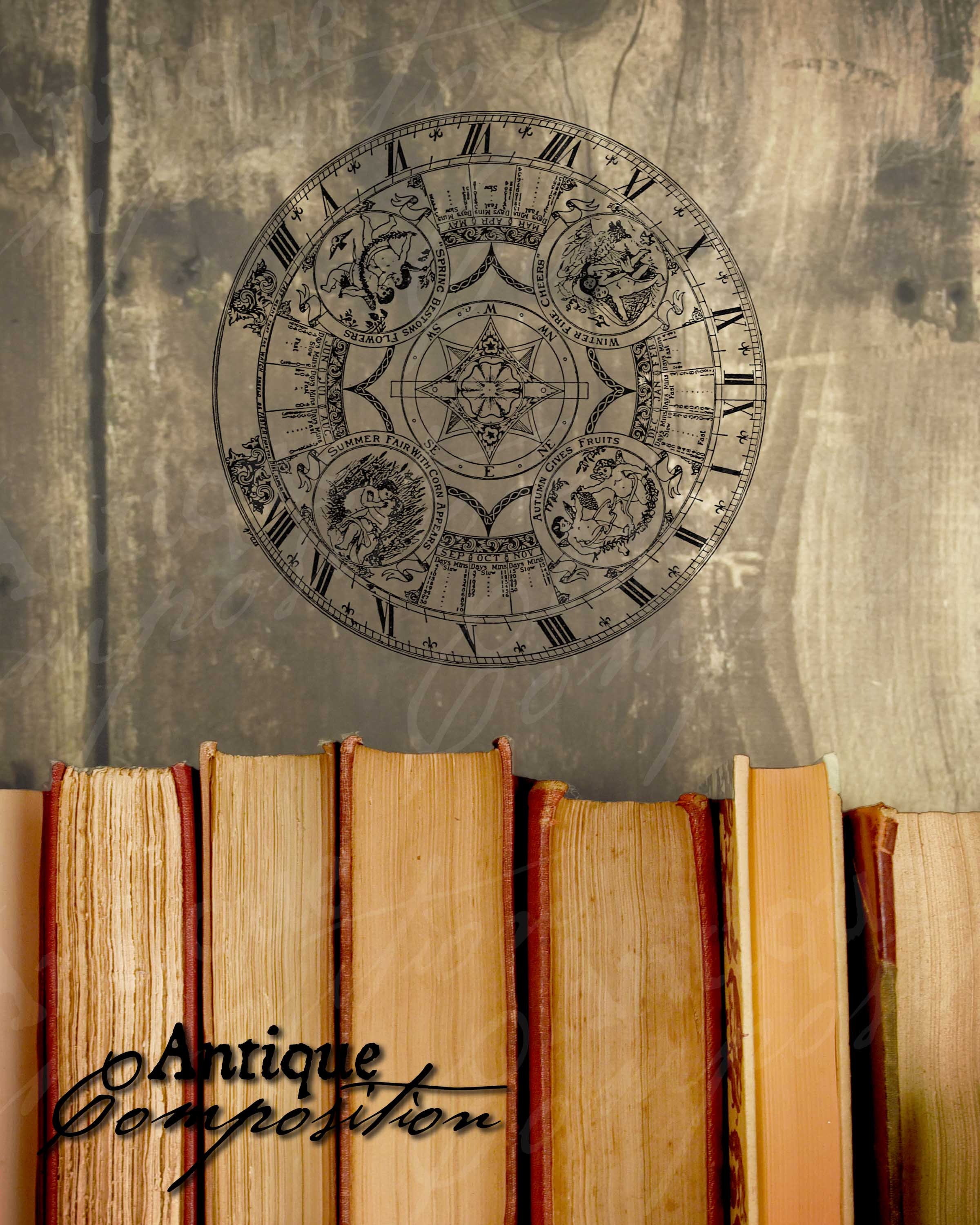 Sundial Clip Art - Vintage Seasons Printable - Season Sundial ...