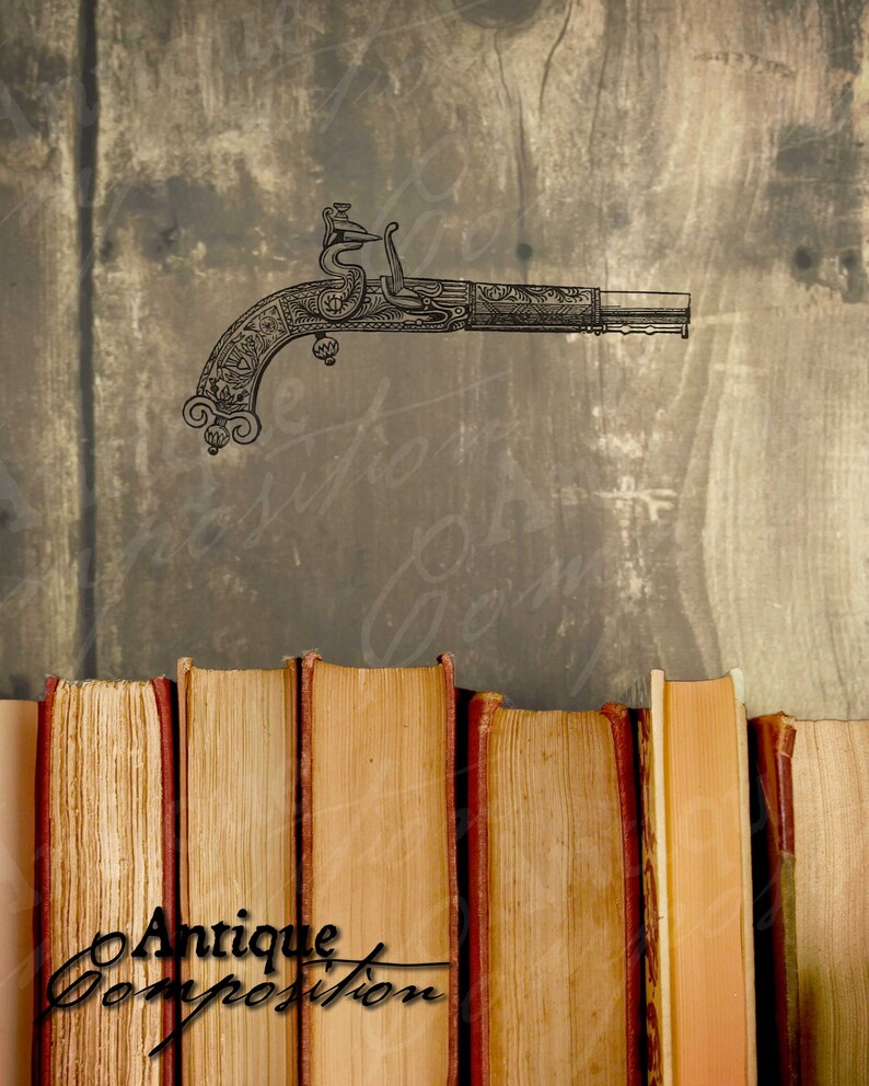 Pistol Clip Art Vintage Gun Printable Old Pistol Sublimation Antique ...
