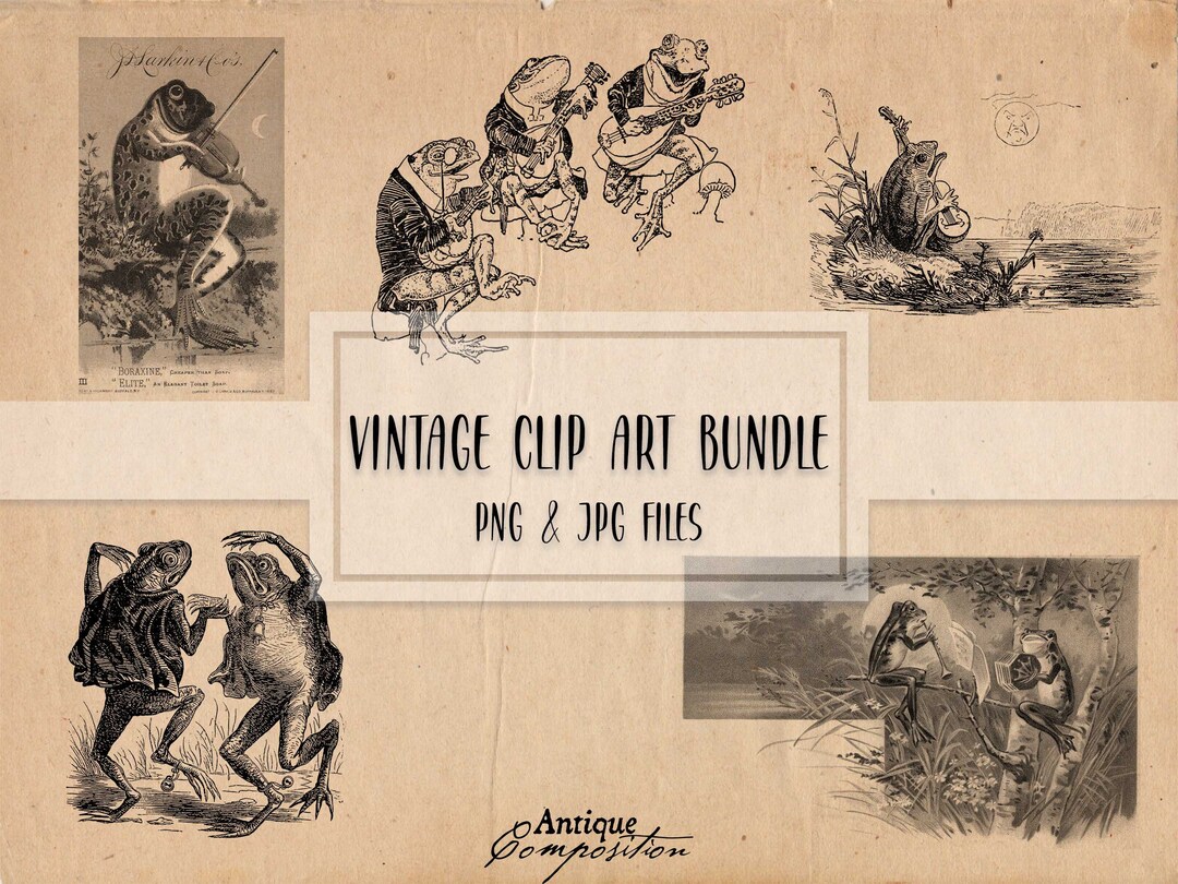 Frog Clip Art Bundle - Vintage Frog Printable - Musical Frogs ...