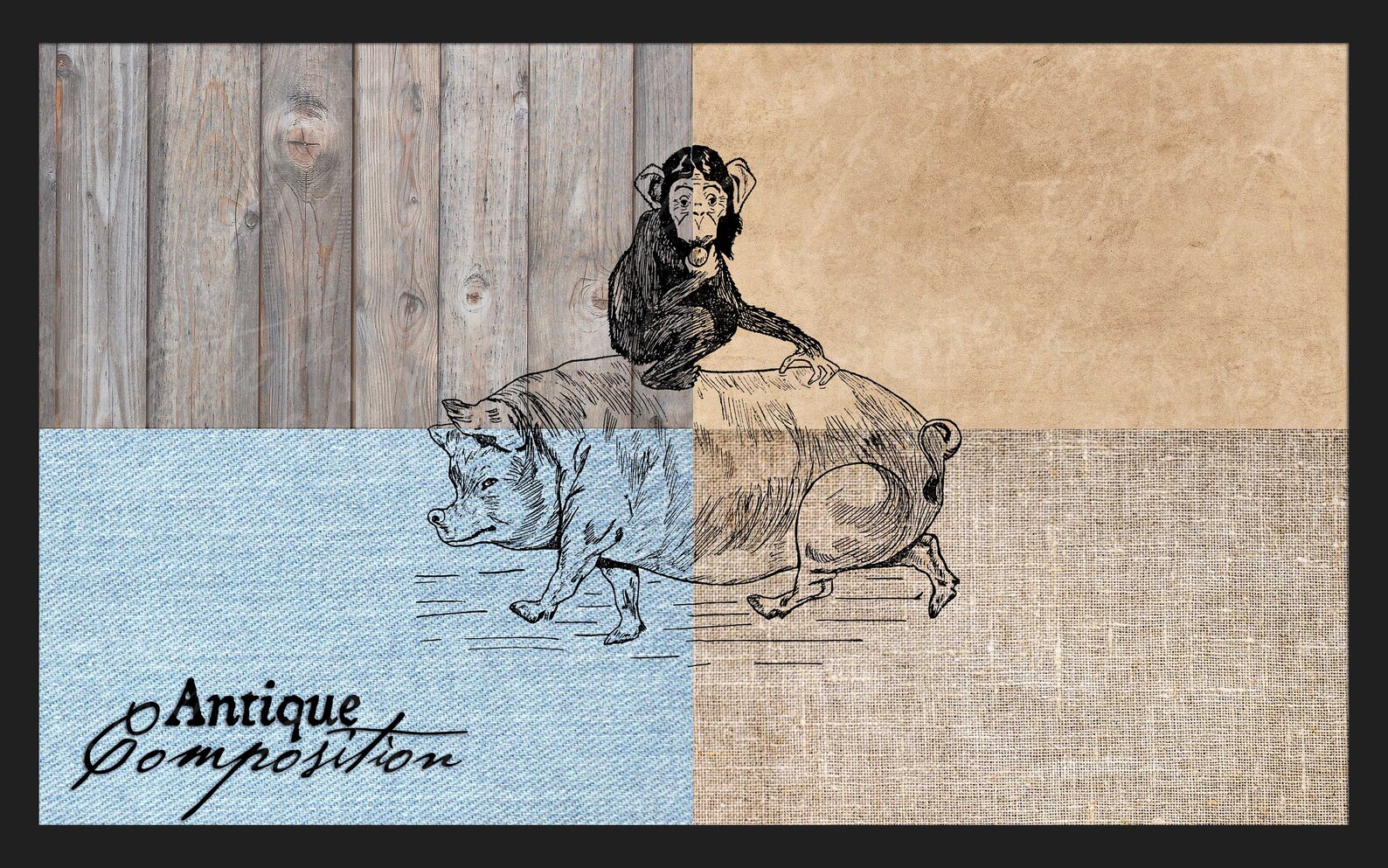 Pig Clip Art Vintage Monkey Printable Monkey Riding Pig - Etsy