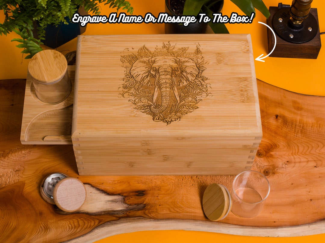 Custom Rolling Stash Box Kit, Real Wood Engraving, Love Elephant, Smoke ...