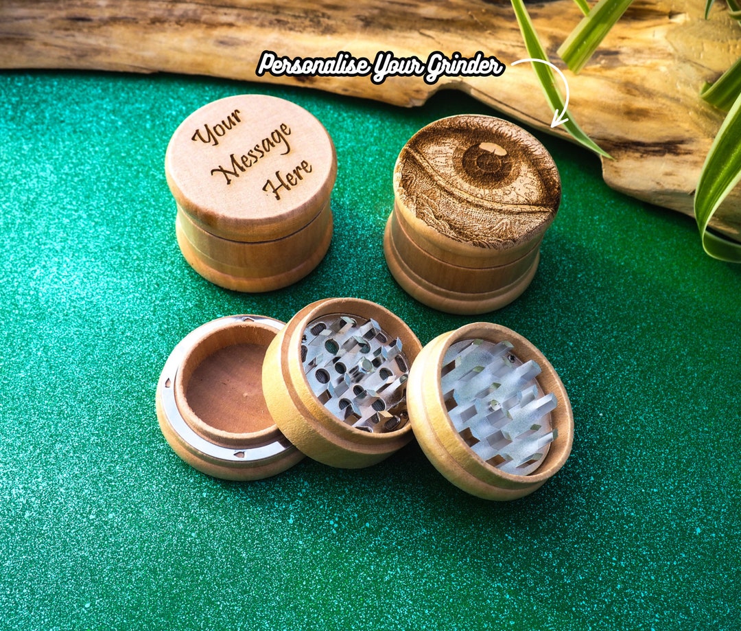 Herb Grinder, 3 Part, Hand Muller, Crusher, Metal Teeth, Wood Engraved ...