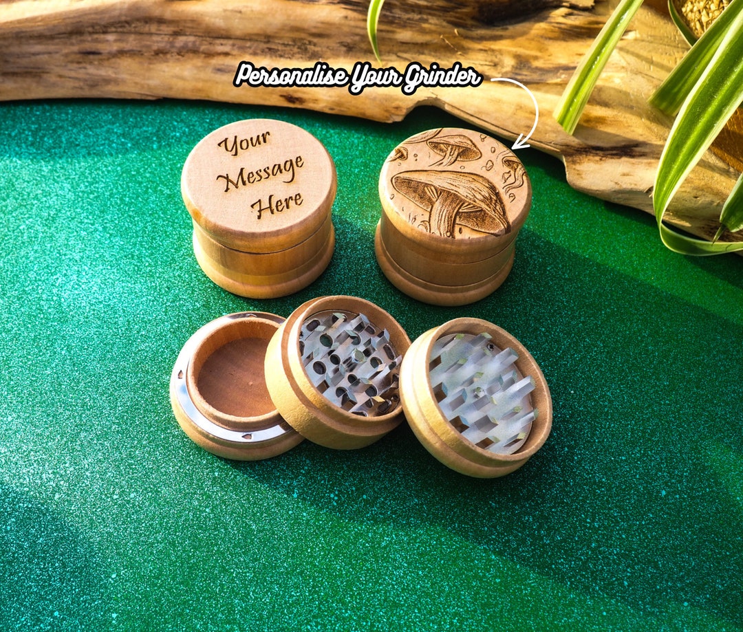 Herb Grinder, 3 Part, Hand Muller, Crusher, Metal Teeth, Wood Engraved ...