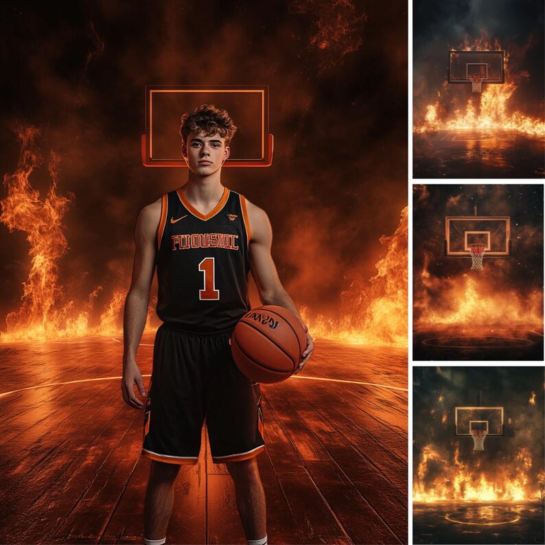 15 Basketball Fiery Backgrounds Digital Basketball Backdrop & Poster ...