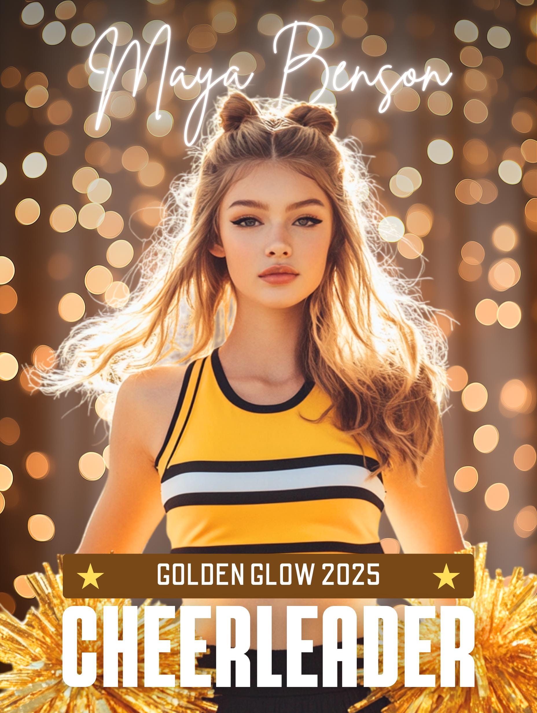 Editable Cheerleader Canva Poster With Gold Confetti and Sparkling ...