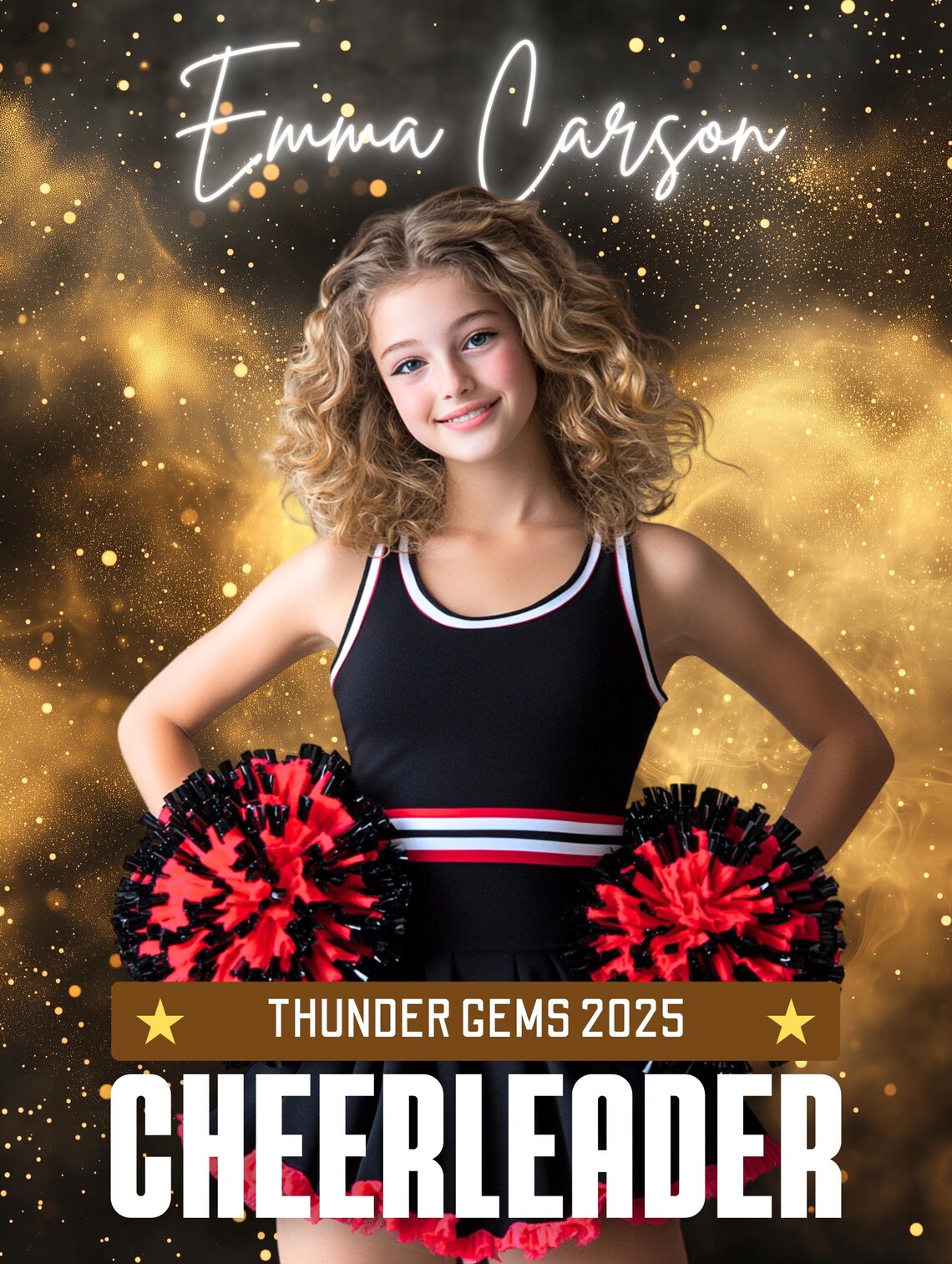 Editable Cheerleader Canva Poster With Gold Confetti and Sparkling ...
