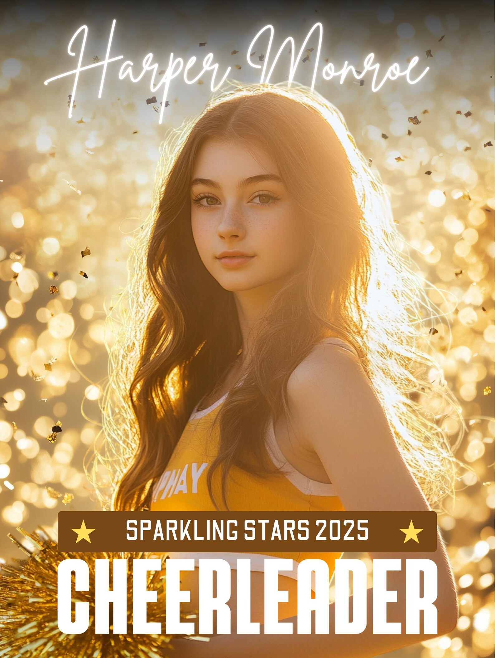 Editable Cheerleader Canva Poster With Gold Confetti and Sparkling ...
